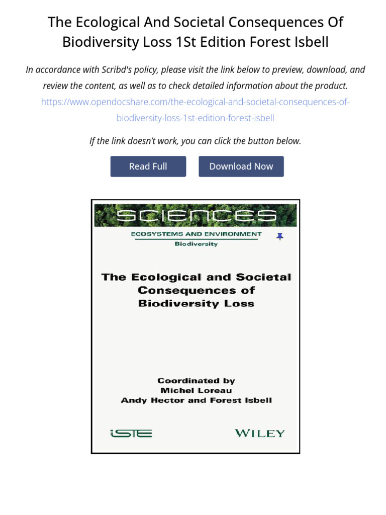 The Ecological and Societal Consequences of Biodiversity Loss 1st ...
