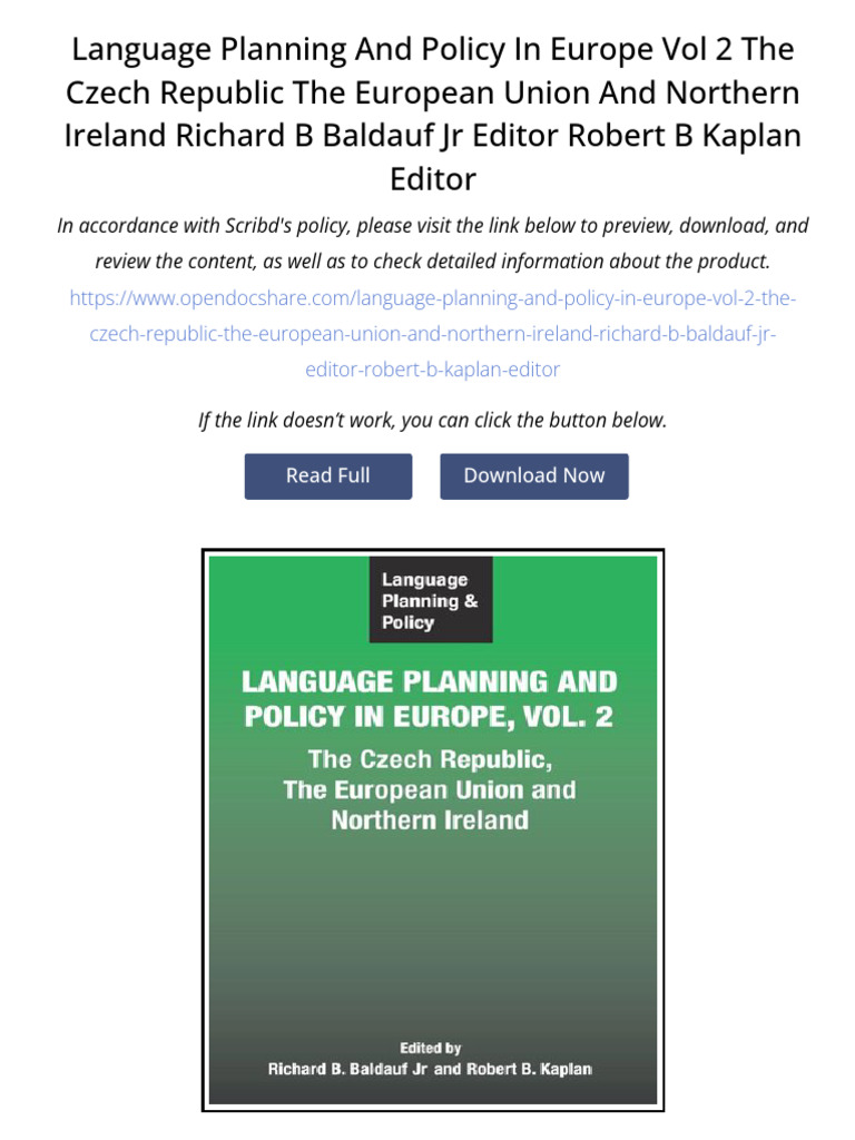 Language Planning And Policy In Europe Vol 2 The Czech Republic The ...
