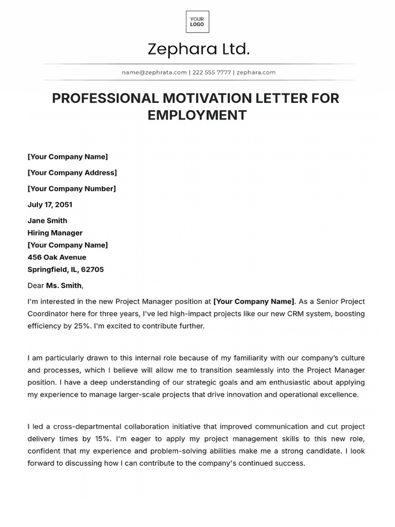 Professional Motivation Letter for Employment Template | PDF