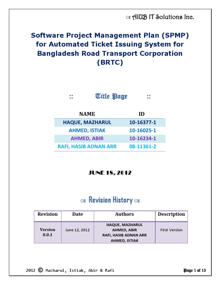 Software Project Management Plan | PDF | Software Bug | Risk
