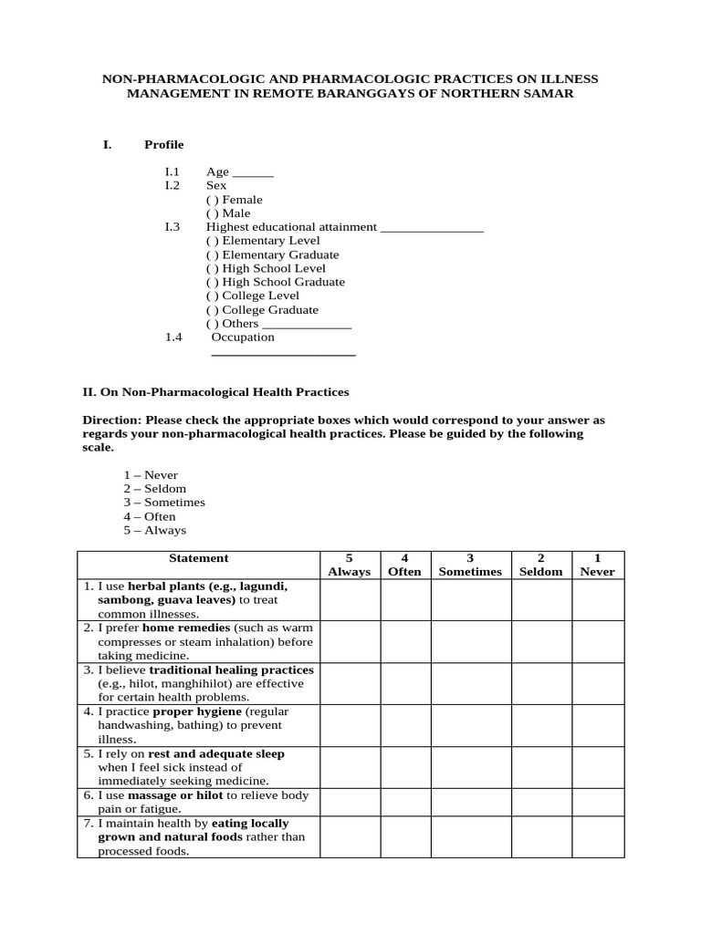 Questionnaire Bsn | PDF | Traditional Medicine | Prescription Drugs
