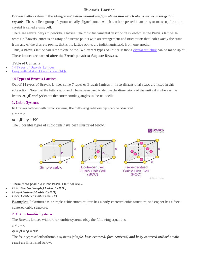 Bravais Lattice | PDF | Crystal Structure | Condensed Matter Physics