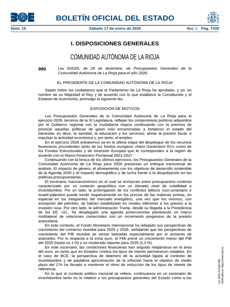 BOE-A-2026-990 | PDF | Presupuesto | Otorgar dinero)