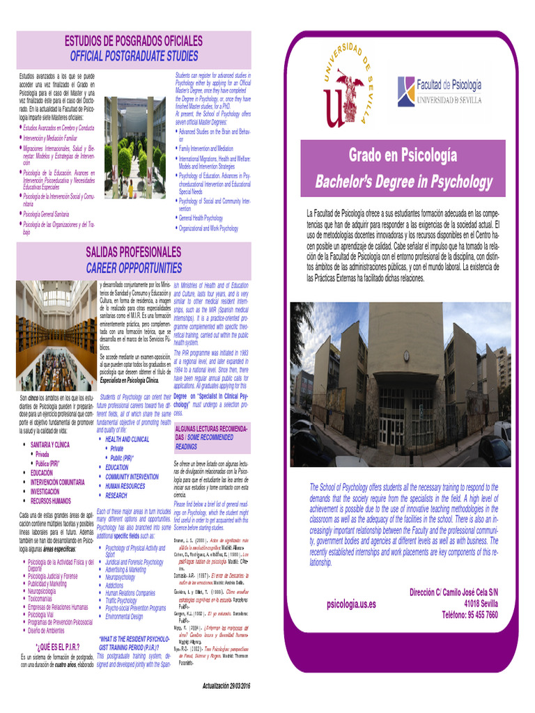 Folleto Bilingue Grado en Psicologia Marzo 2016 Definitivo 29 Marzo 2016 | PDF | Ciencia ...