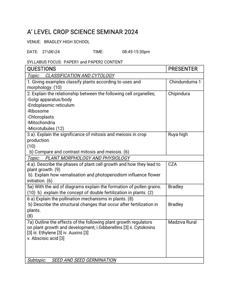 A' Level Crop Science Seminar 2023 Bradley High School-1 | PDF