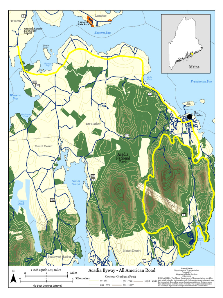 Acadia Byway Map and Contours Guide | PDF
