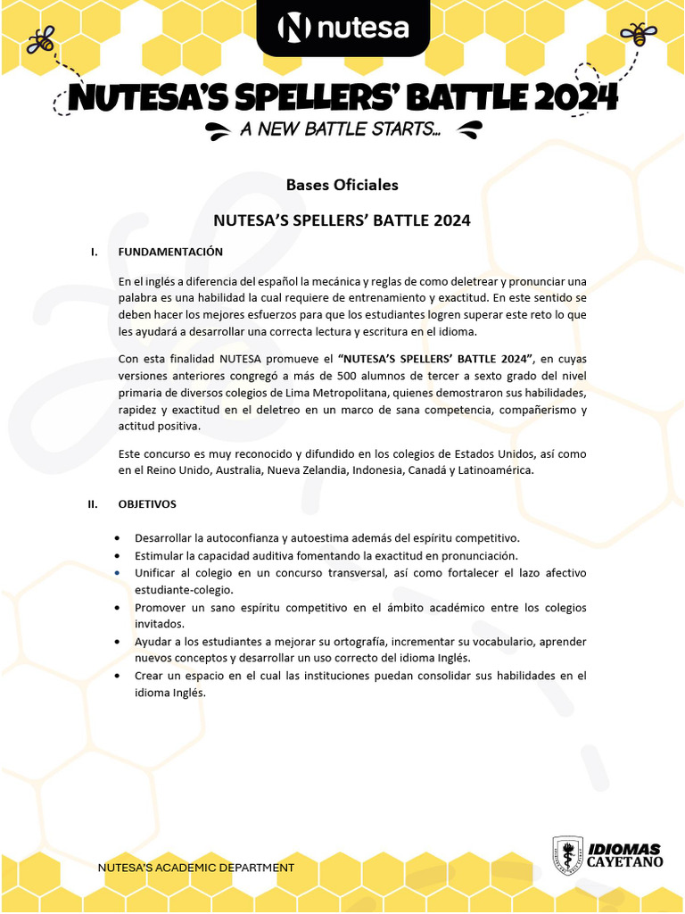 BASES SPELLER´S BATTLE 2024 (1) | PDF | Lingüística | Comunicación humana