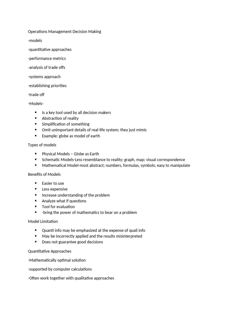Operations Management Decision Models | PDF | System | Economies