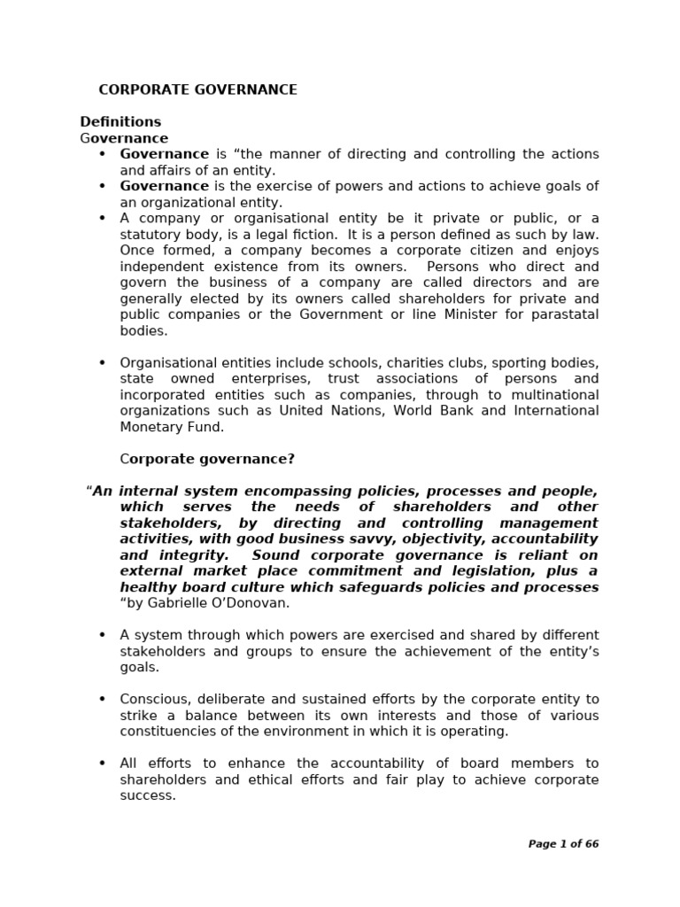 Corporate Governance Notes | PDF | Corporate Governance | Governance