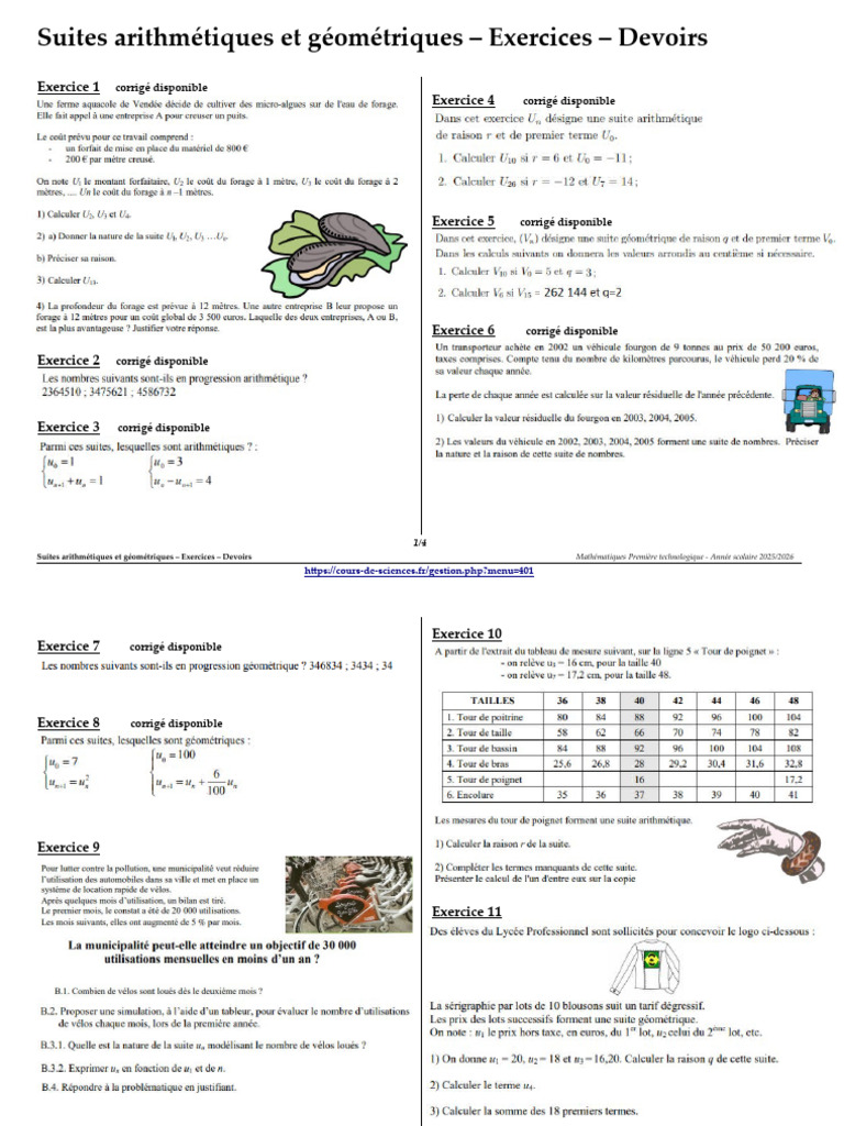 Exercices sur suites arithmétiques et géométriques | PDF | Mathématiques