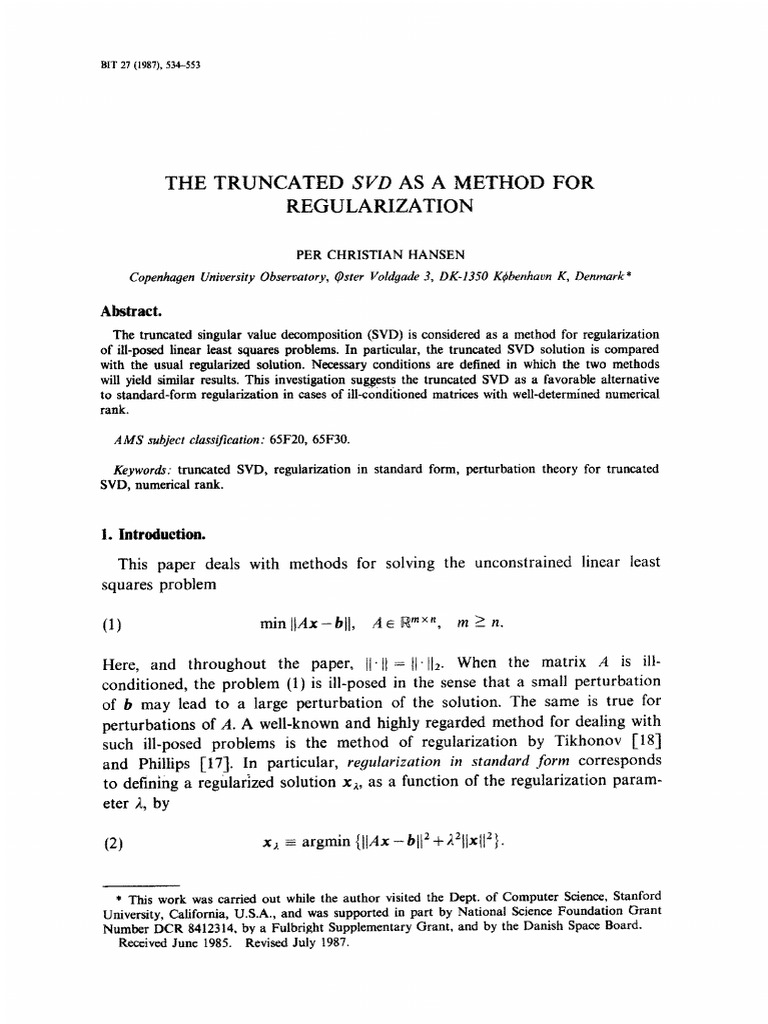 Truncated SVD for Regularization Methods | PDF | Matrix (Mathematics ...