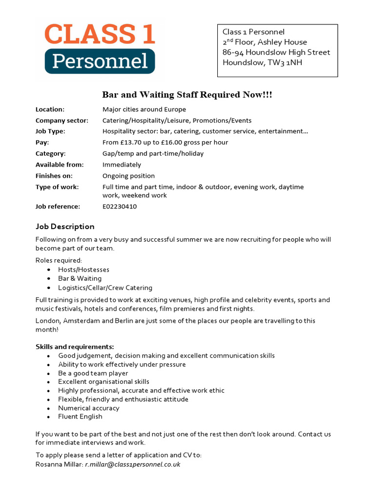 Class 1 Personnel Job Ad | PDF