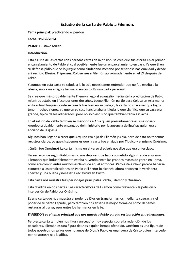 Estudio de la carta de Pablo a Filemón | PDF | Epístola a Filemón ...