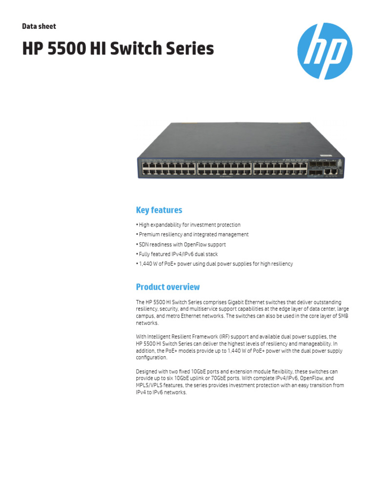 HP 5500 HI Switch Series Datasheet | PDF | Computer Network | Ip Address