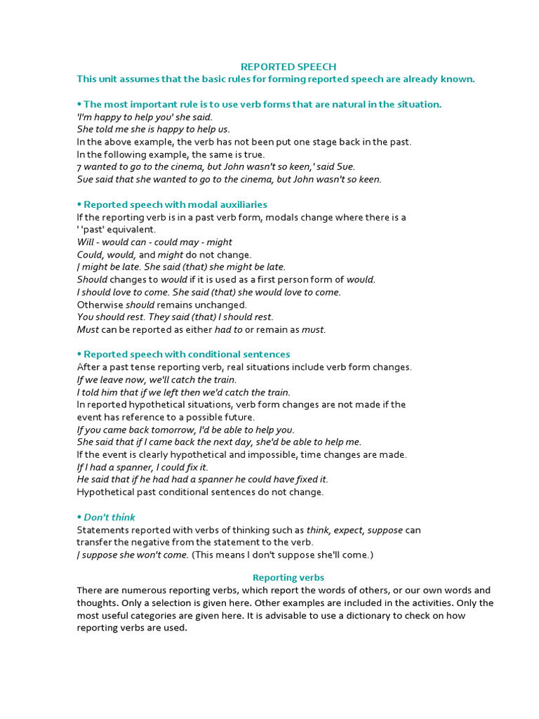 Understanding Reported Speech Rules | PDF | Verb | Syntax