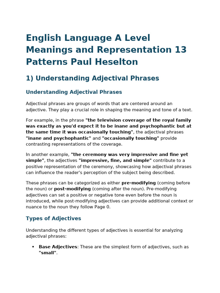 English Language Meanings and Representation 13 Patterns | PDF ...