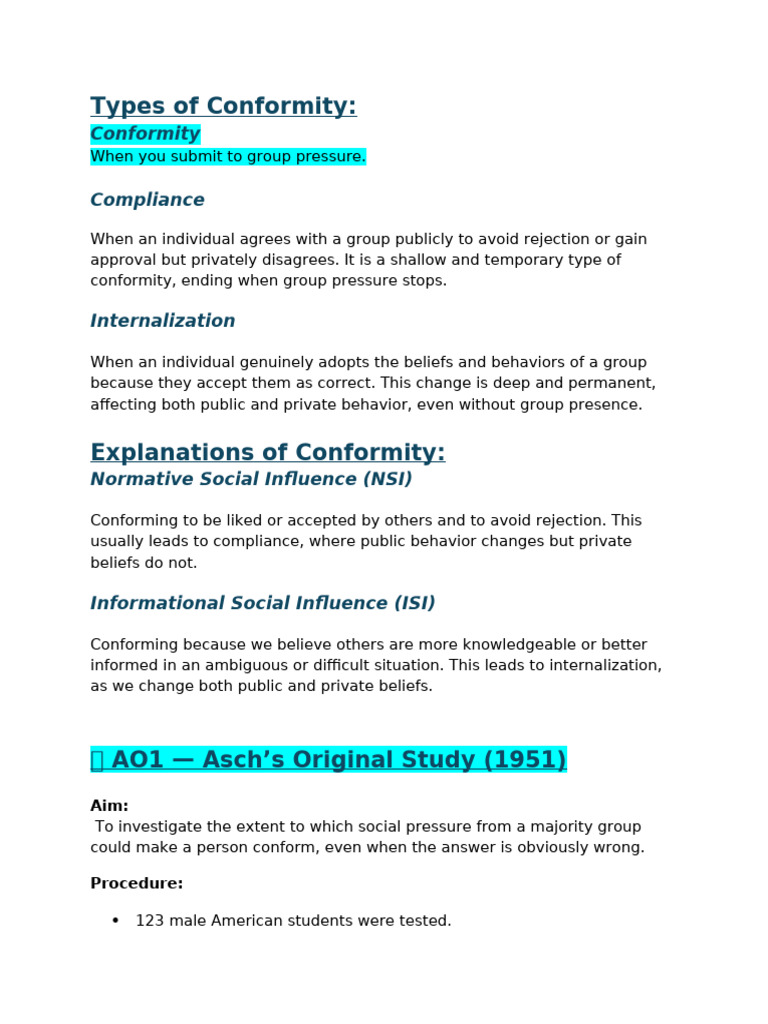 Social Influence Revision Material | PDF | Conformity | Popular Psychology