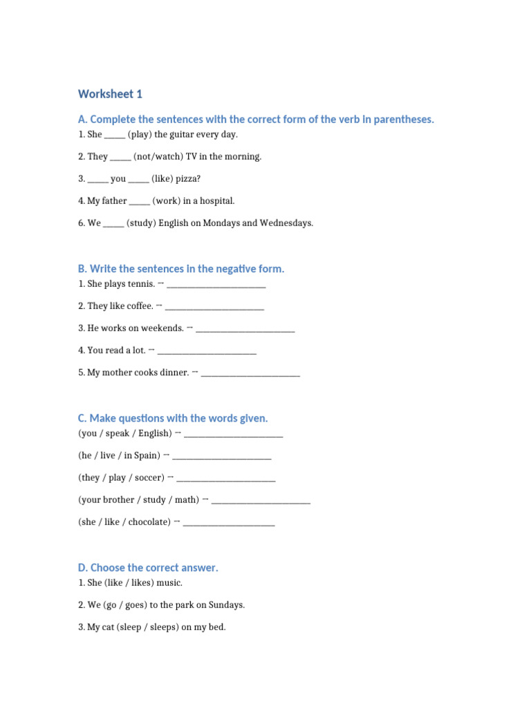 English Verb Form Practice Worksheet | PDF