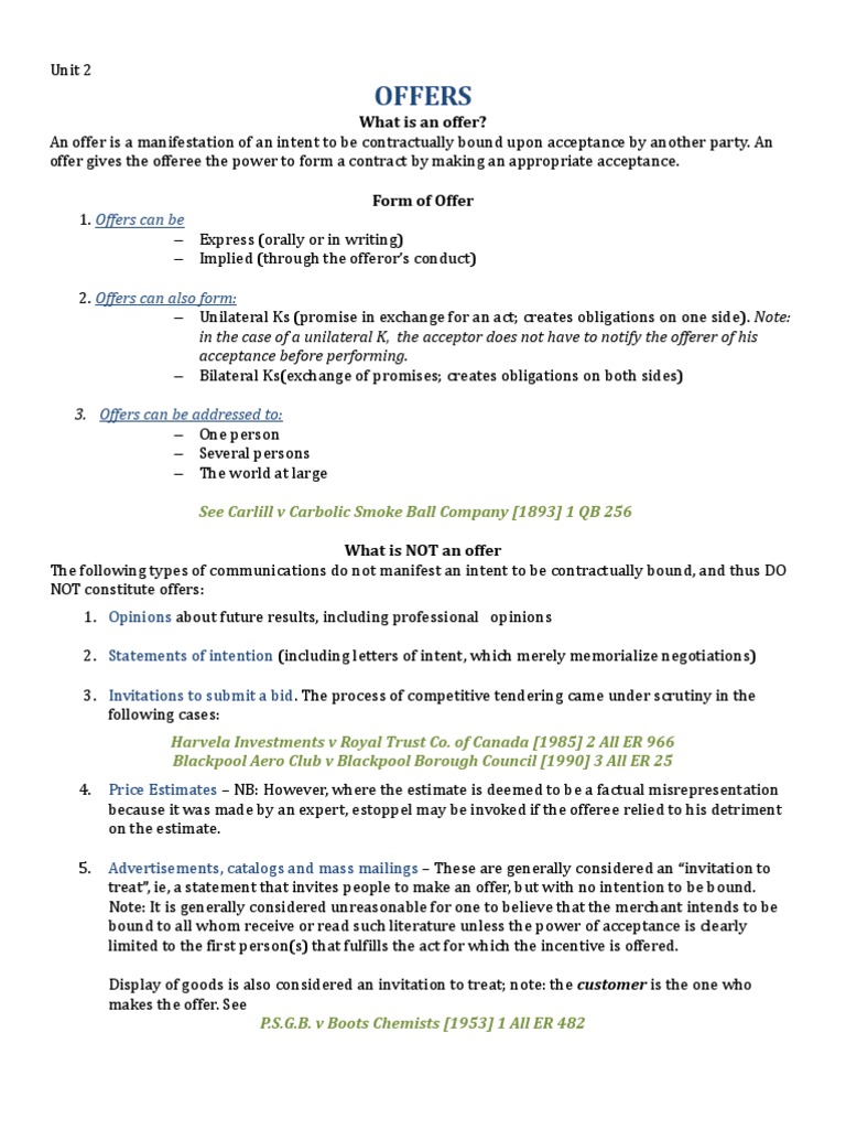 Contract Notes | PDF | Offer And Acceptance | Law Of Agency
