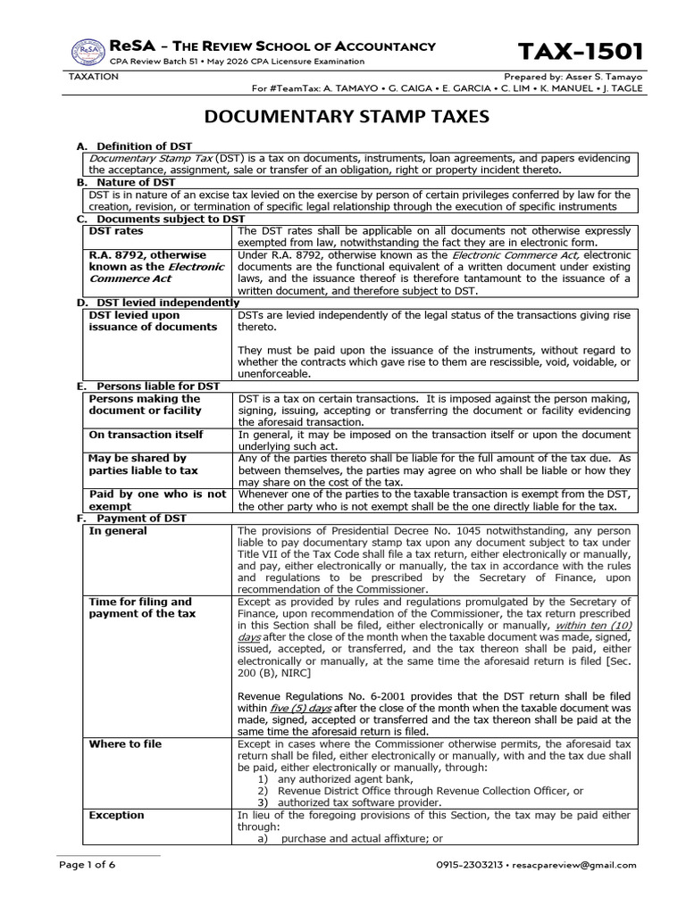 Documentary Stamp Tax Overview | PDF | Banks | Negotiable Instrument
