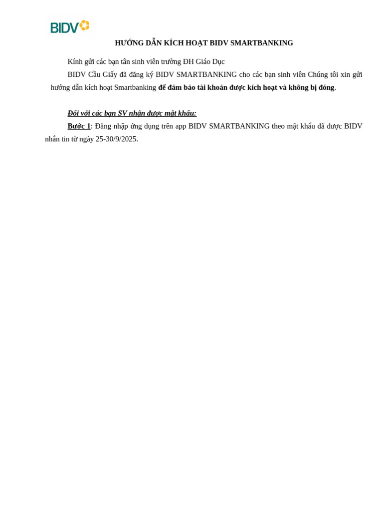 Huong Dan SV KH Smartbanking DHGD | PDF