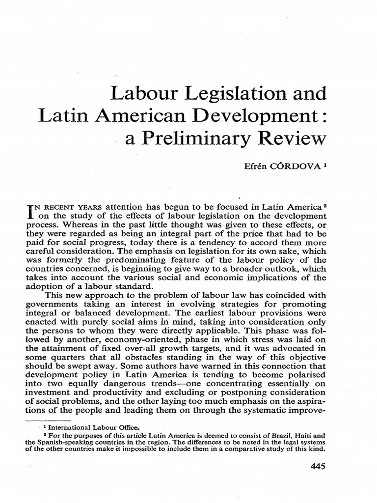 Labour Legislation and Latin American Development a Preliminary Review ...
