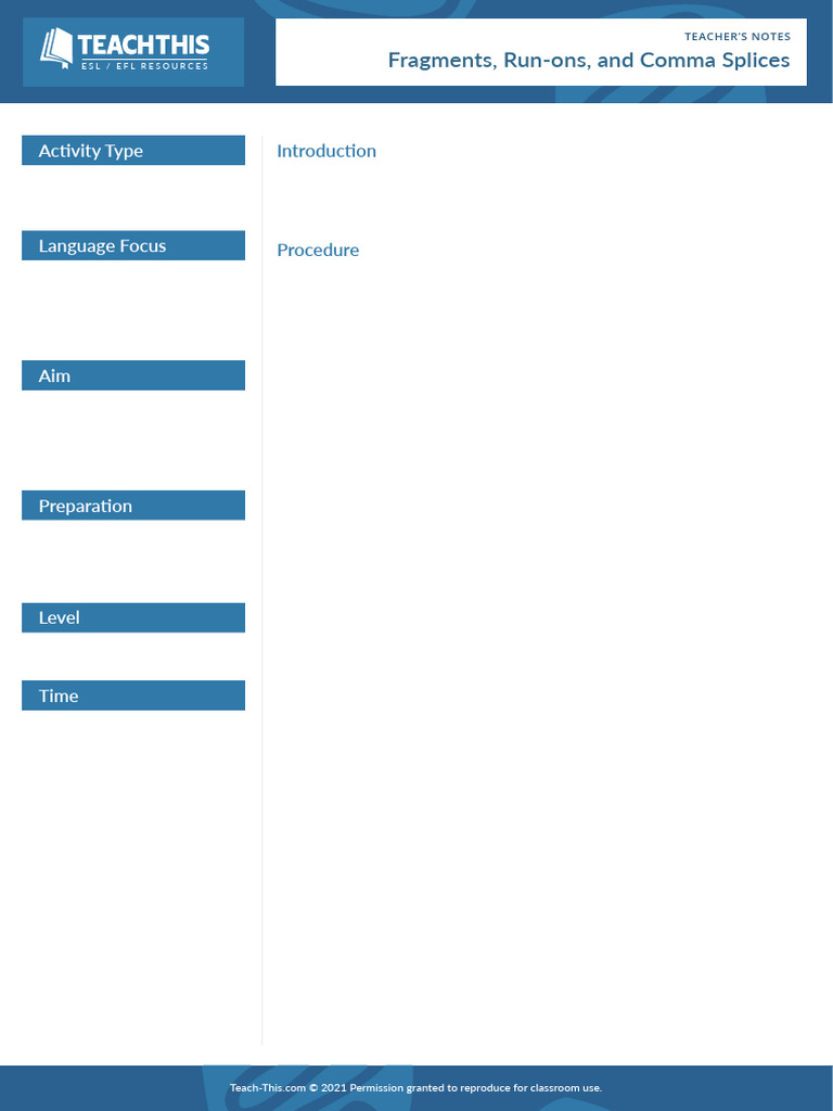Fragments Run-Ons and Comma Splices Worksheet | PDF | Language ...