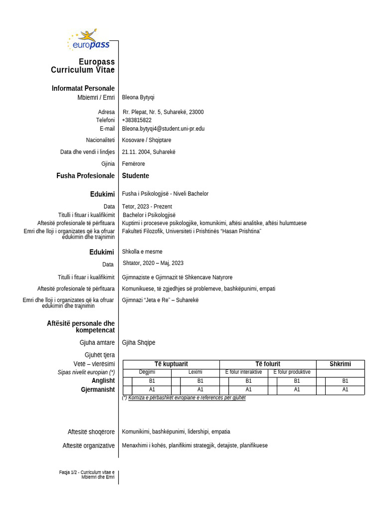 CV Europas Shqip | PDF