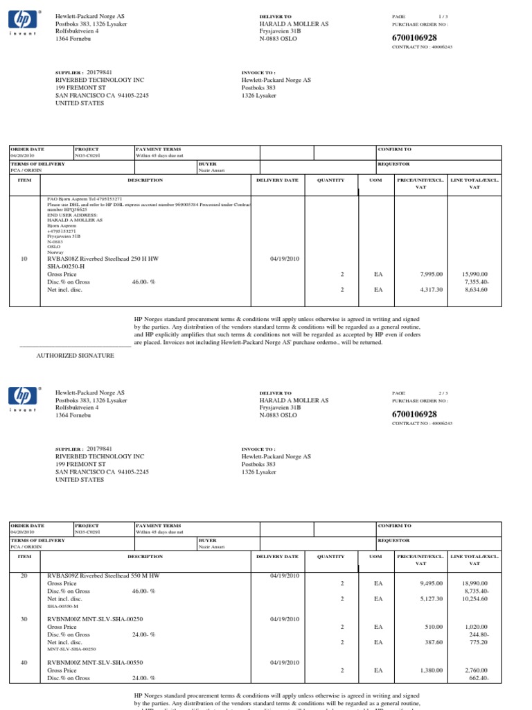 6700106928 (1) | PDF | Hewlett Packard | Invoice