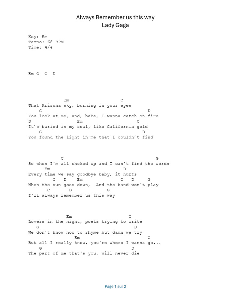Lady Gaga "Always Remember Us" Lyrics | PDF | Recorded Music