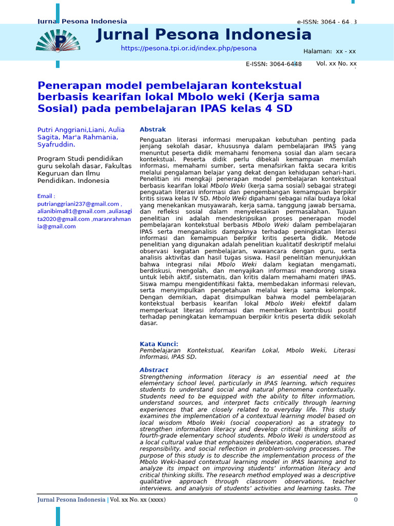Model Pembelajaran Mbolo Weki di SD | PDF