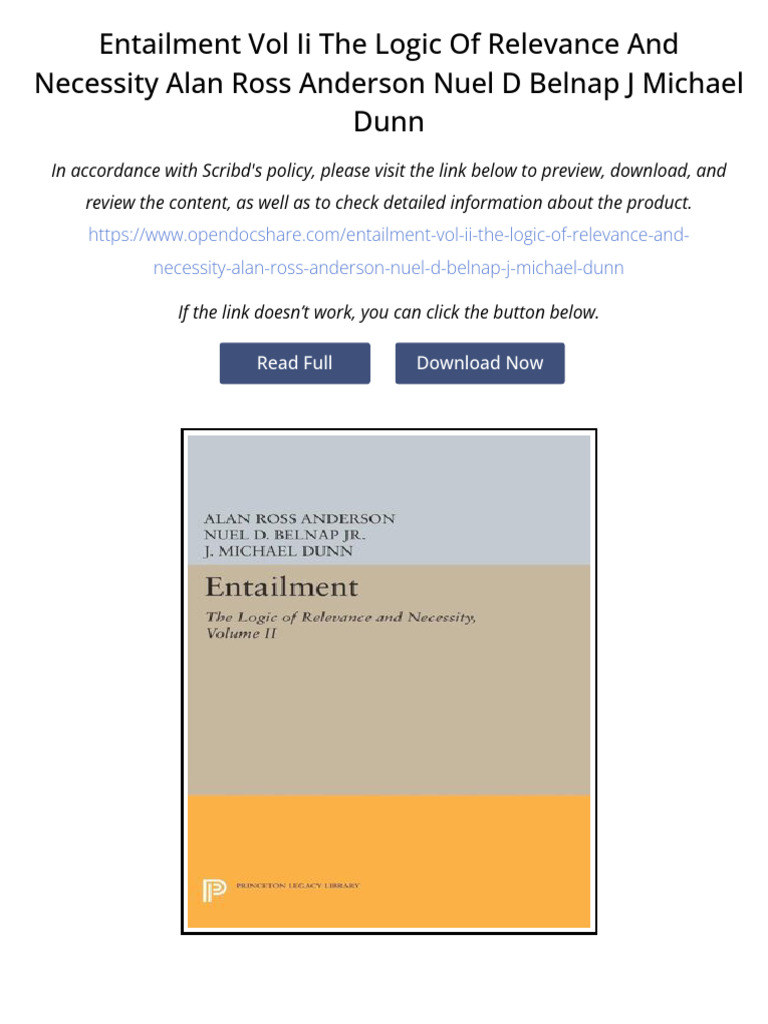 Entailment Vol Ii The Logic Of Relevance And Necessity Alan Ross ...