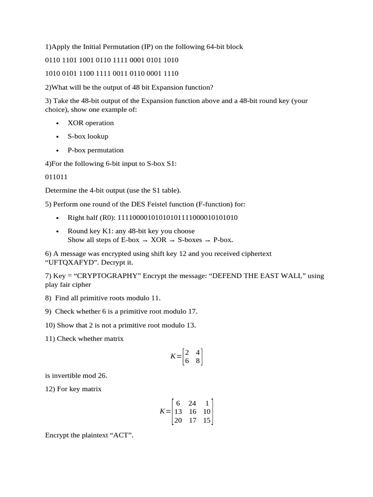 Cryptography Techniques and Exercises | PDF