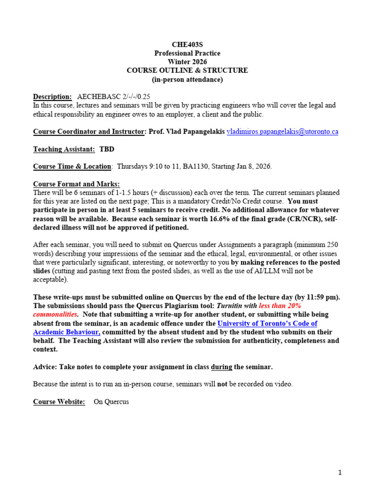 Professional Practice Course Outline 2026 | PDF | Turnitin