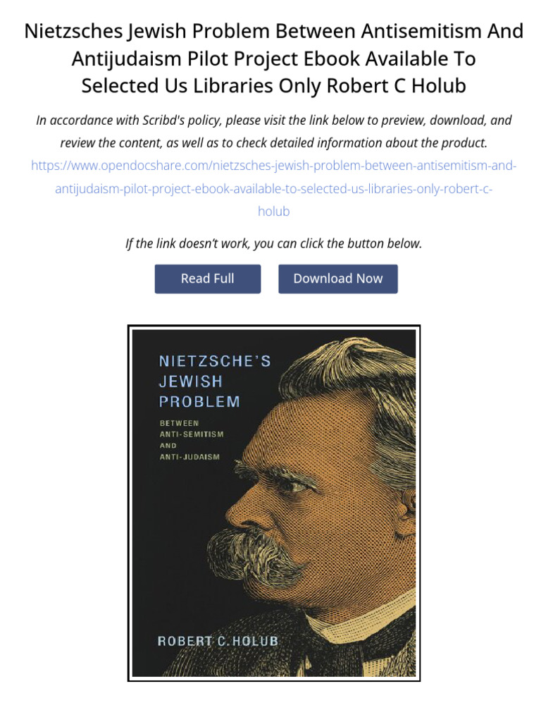 Nietzsches Jewish Problem Between Antisemitism And Antijudaism Pilot ...