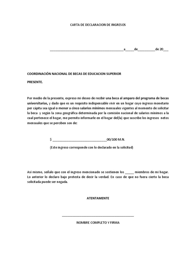 Carta de Declaracion de Ingresos | PDF