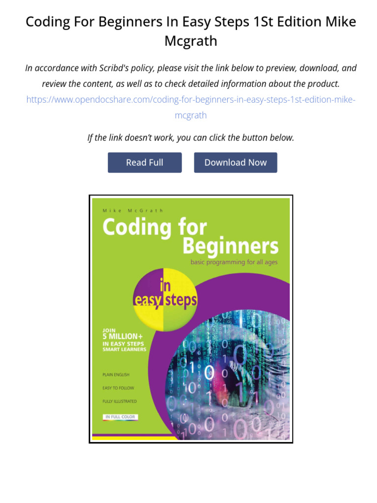 Coding for Beginners in Easy Steps 1st Edition Mike Mcgrath | PDF | Class (Computer Programming ...