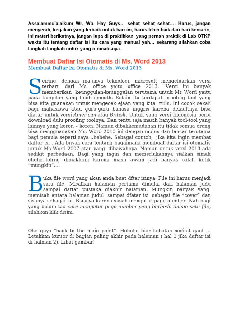 Cara Membuat Daftar Isi Otomatis di Word 2013 | PDF