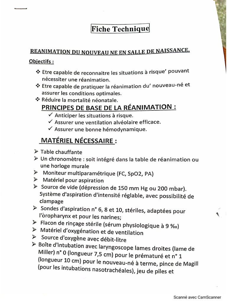 Fiche Technique Réanimation Du N-né (1) | PDF