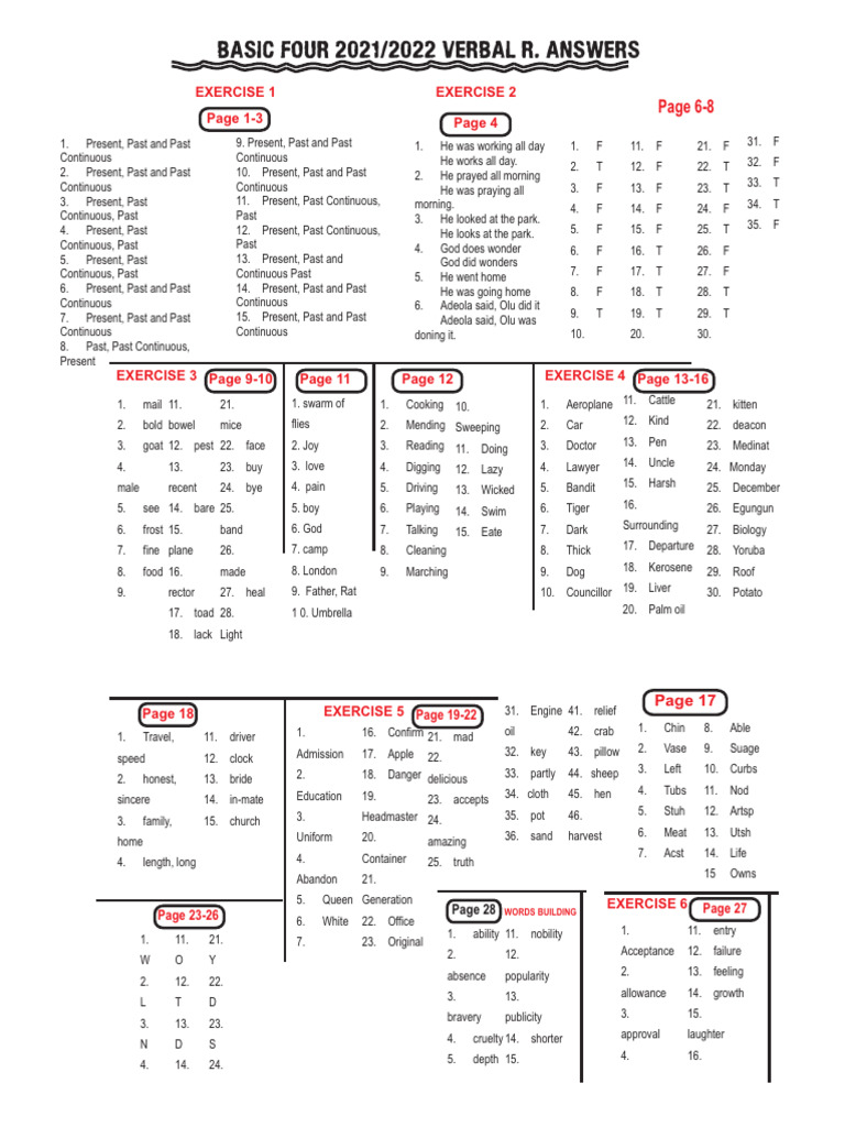 Basic Four Verbal Answers 2021/2022 | PDF