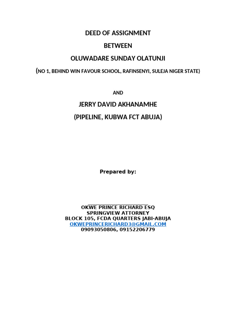 DEED OF ASSIGNMENT | PDF | Assignment (Law) | Civil Law (Common Law)