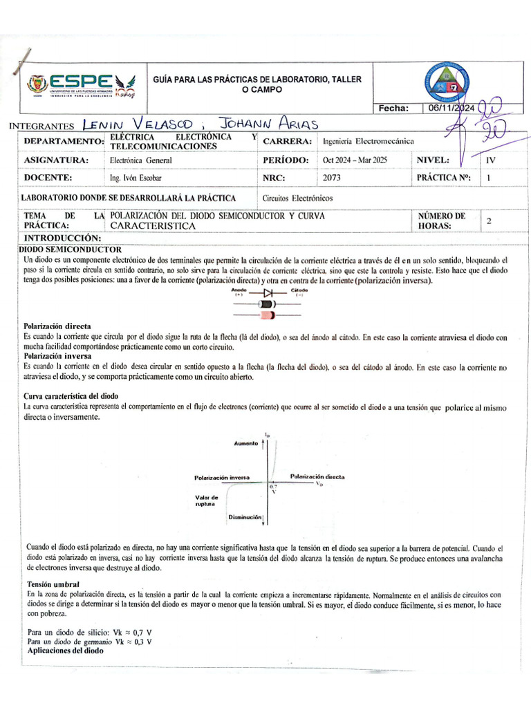 Arias Velasco Polarizacion Diodos Guia1 EG U1 | PDF