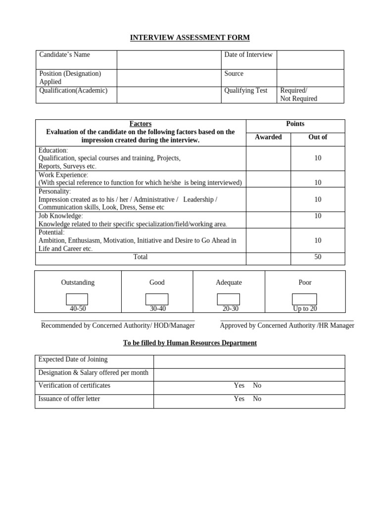 Interview Assessment Form Template | PDF