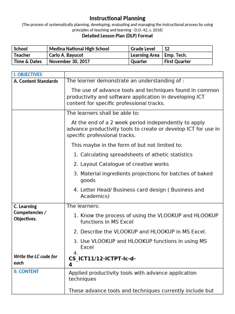 Dlp November 30, 2017 | PDF | Educational Technology | Learning