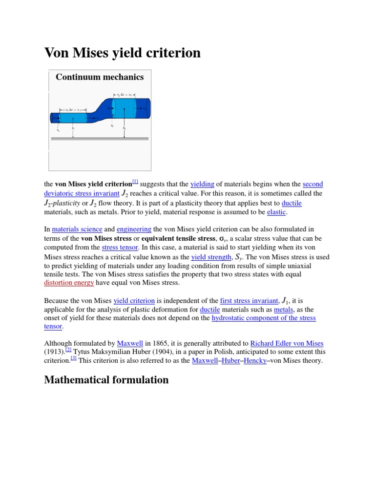Von Mises Yield Criteria | PDF | Yield (Engineering) | Solid Mechanics