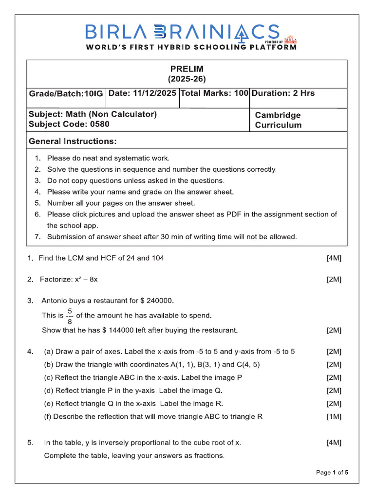 11-12-2025 AM Math Non Calculator | PDF
