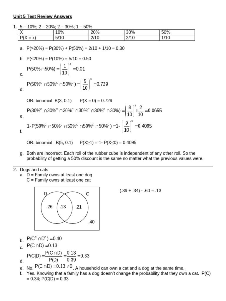 Probability and Statistics Unit 5 Test Review | PDF