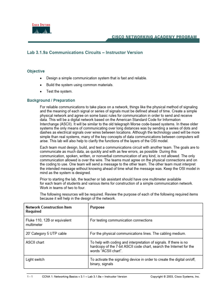 CCNA1 Lab Inst 3 1 9a En | PDF | Osi Model | Communication