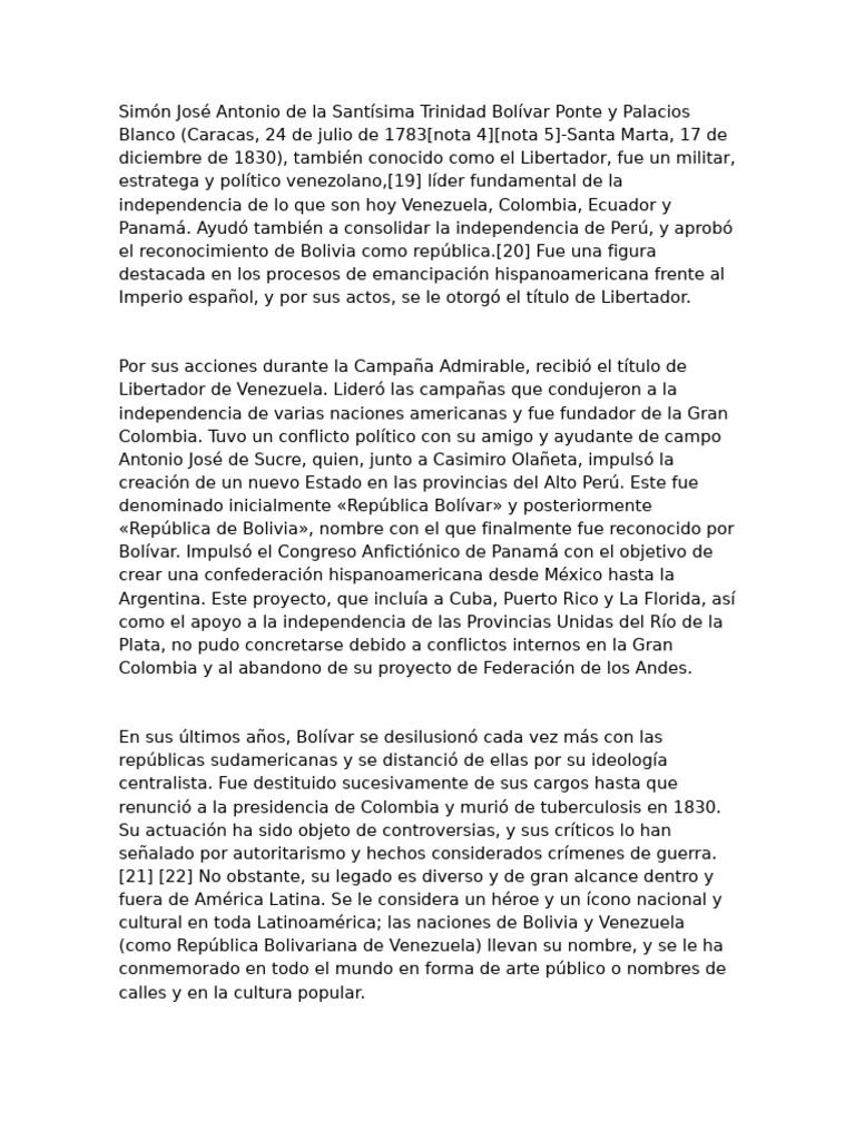 Simón Bolívar: El Libertador de América | PDF | Colombia | Venezuela