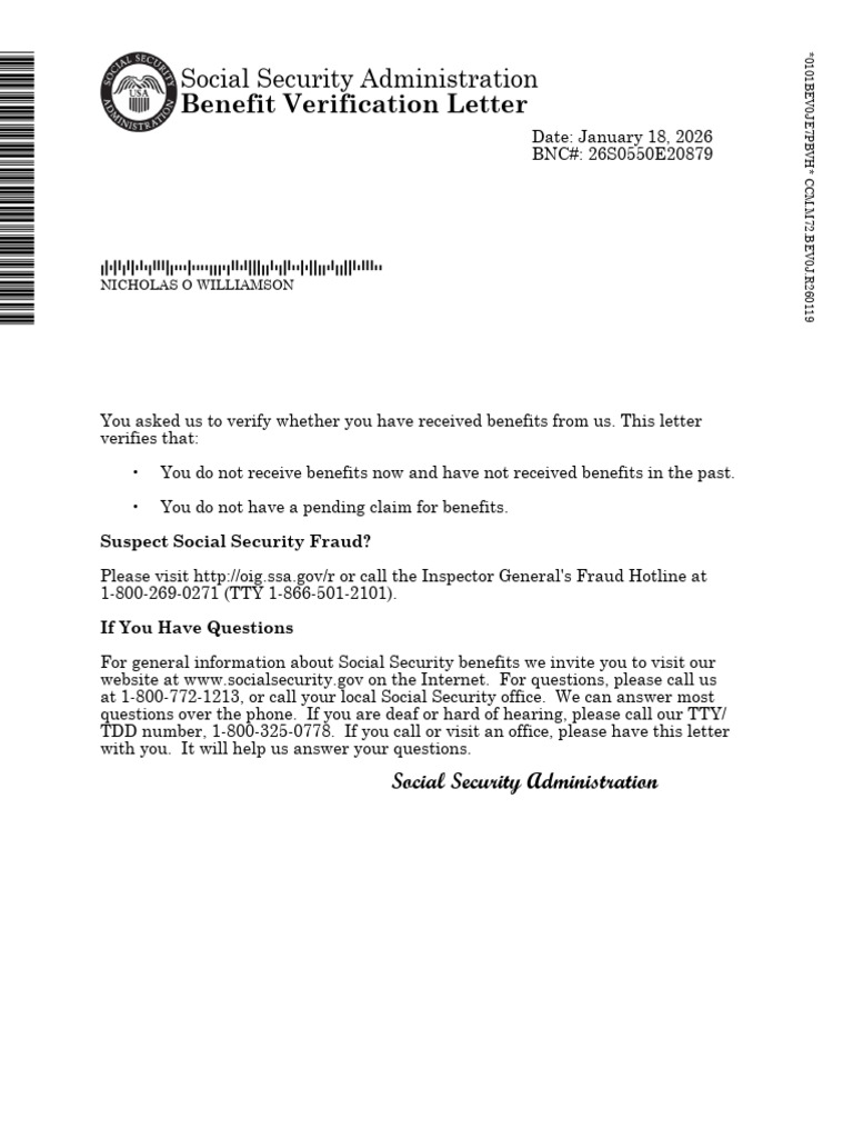 Social Security Benefit Verification Letter | PDF